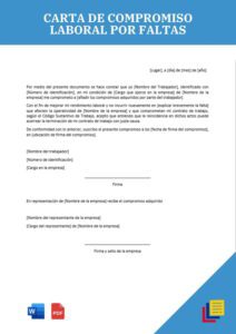 Carta de compromiso laboral por faltas - DESCARGA Word y PDF